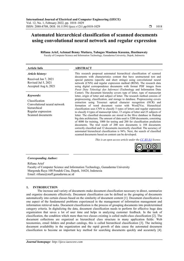 Automated hierarchical classification of scanned documents using convolutional neural network ...