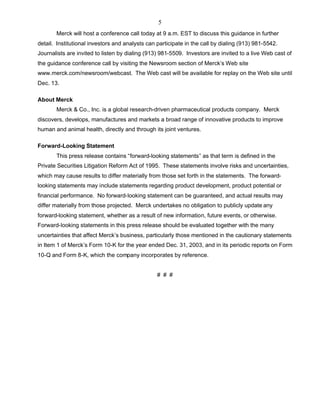 merck 2005 Guidance Release | PDF