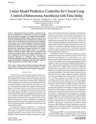 Linear Model Predictive Controller for Closed-Loop Control of Intravenous Anesthesia with Time ...