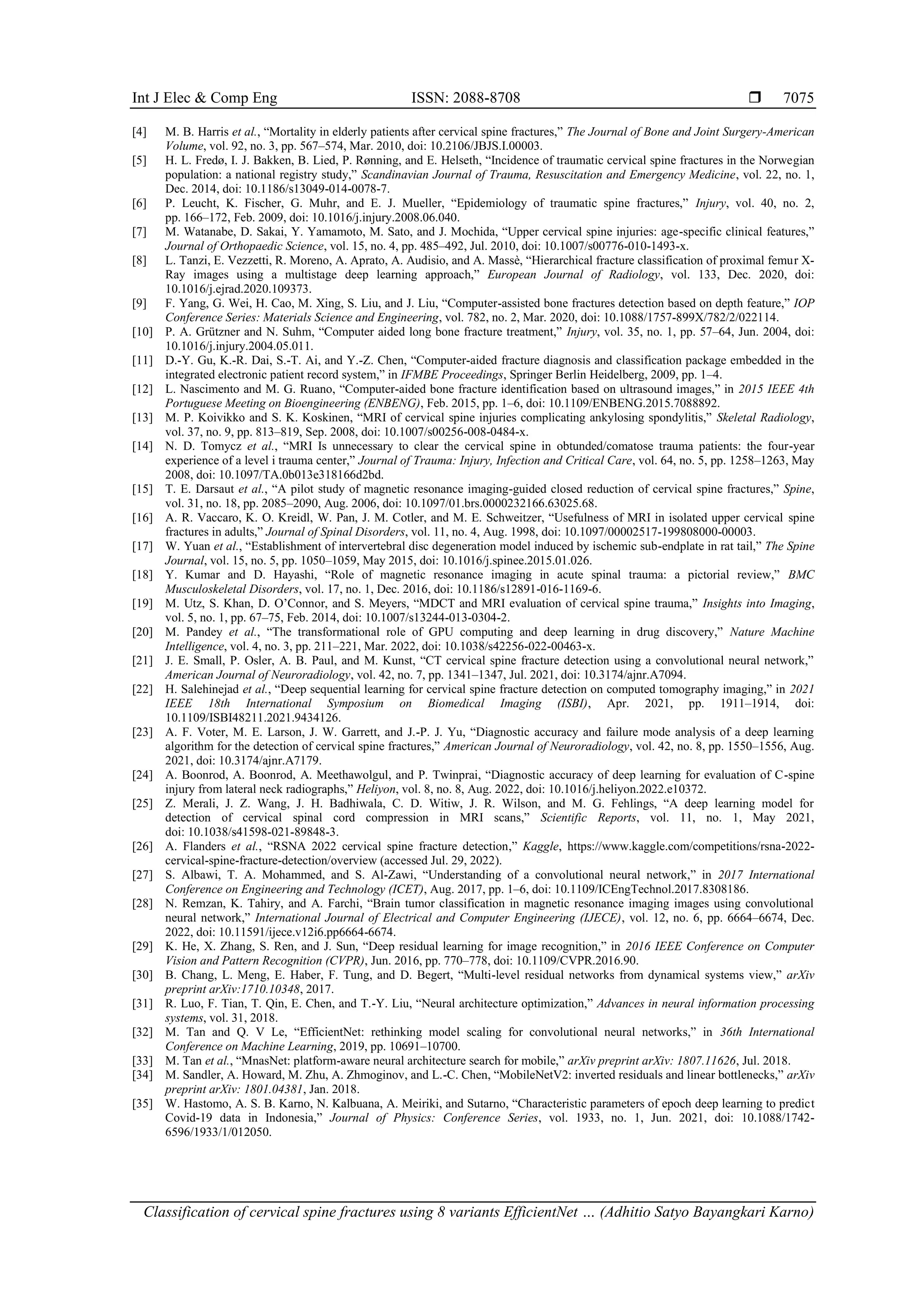 Classification of cervical spine fractures using 8 variants ...