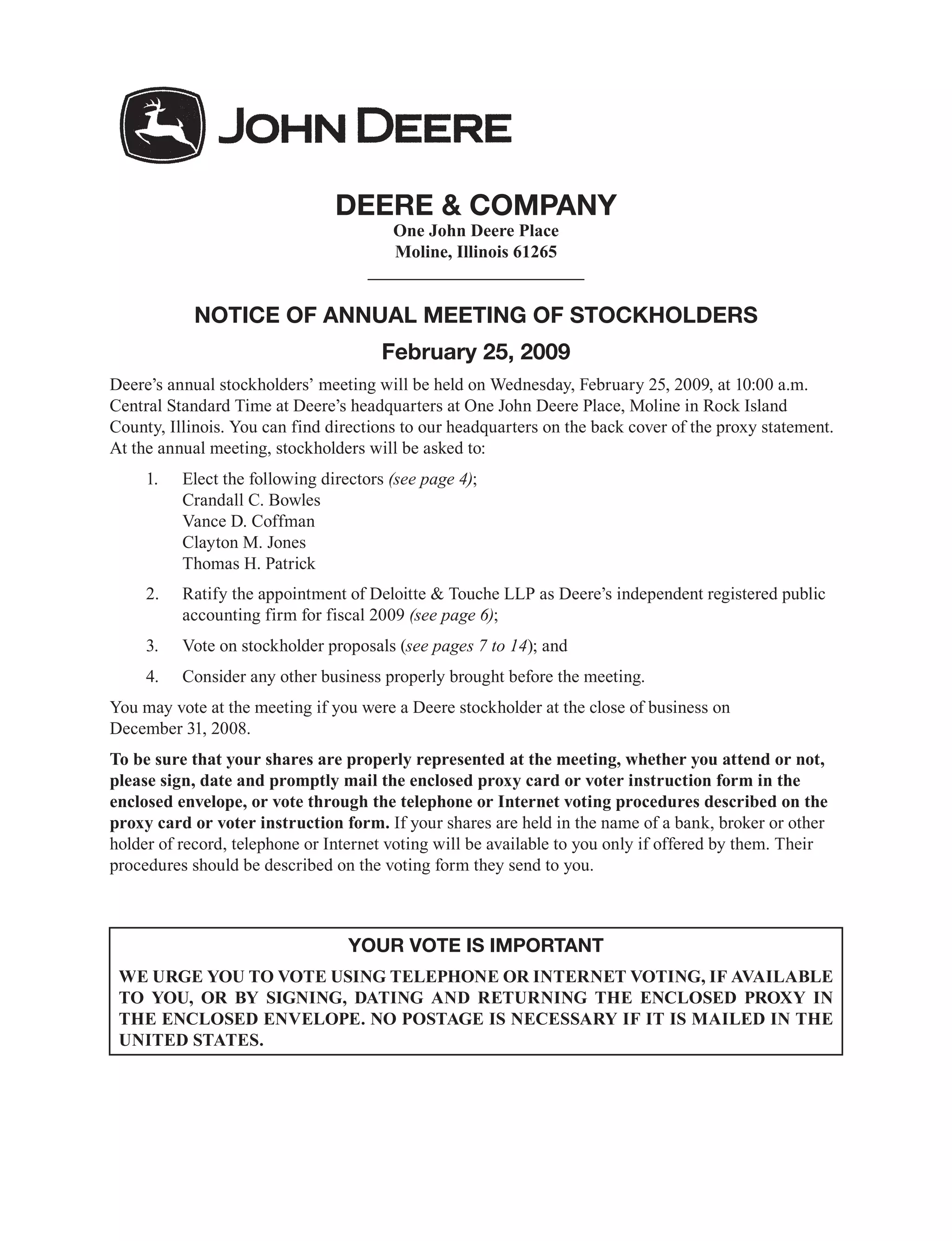 John Deere 2009 Proxy Statement | PDF