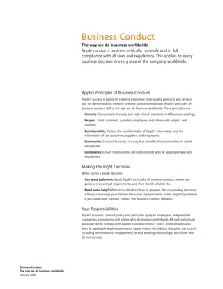 apple Business Conduct Policy (Updated 1/08) | PDF