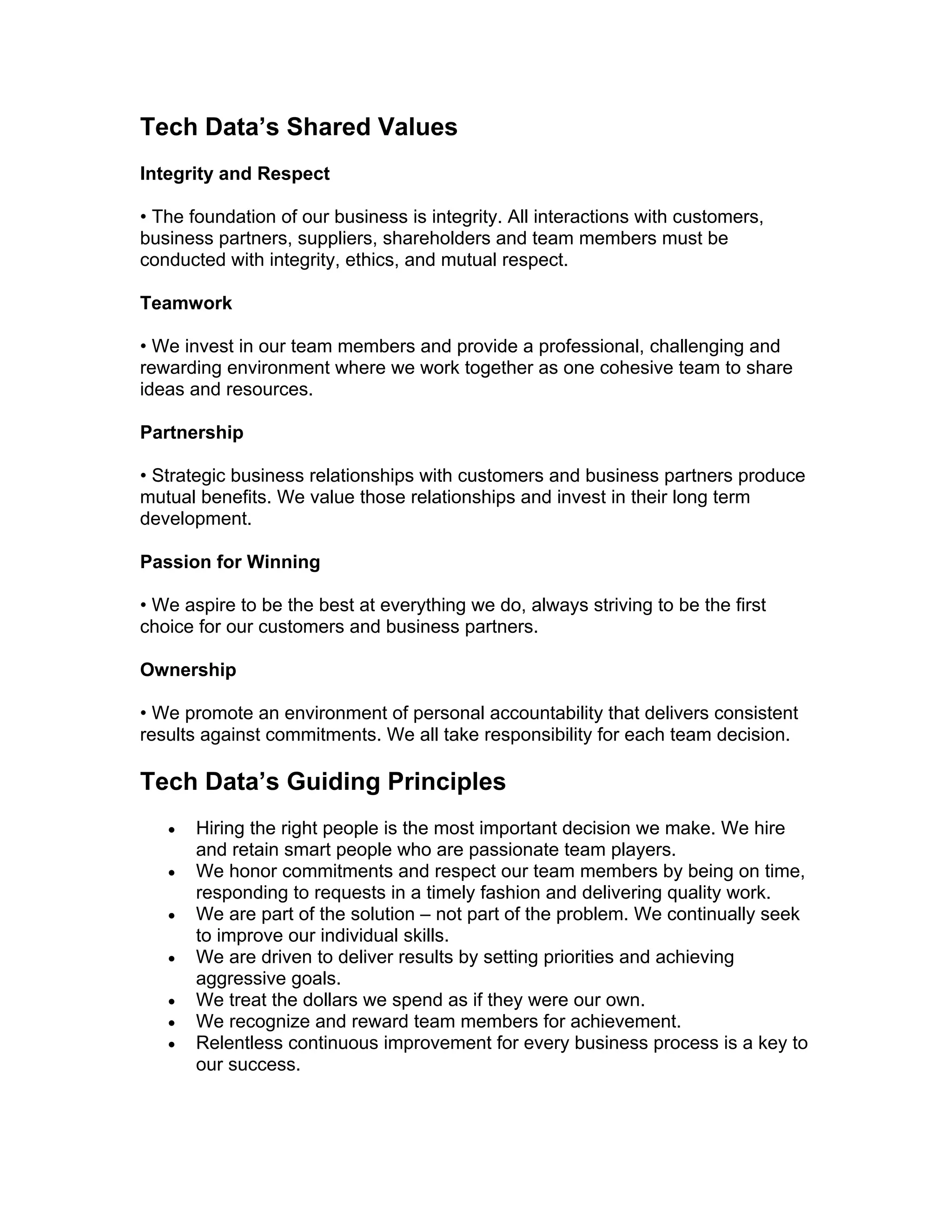 Shared Values and Guiding Principles | PDF