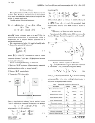 Design and Implementation of Proportional Integral Observer based Linear Model Predictive ...
