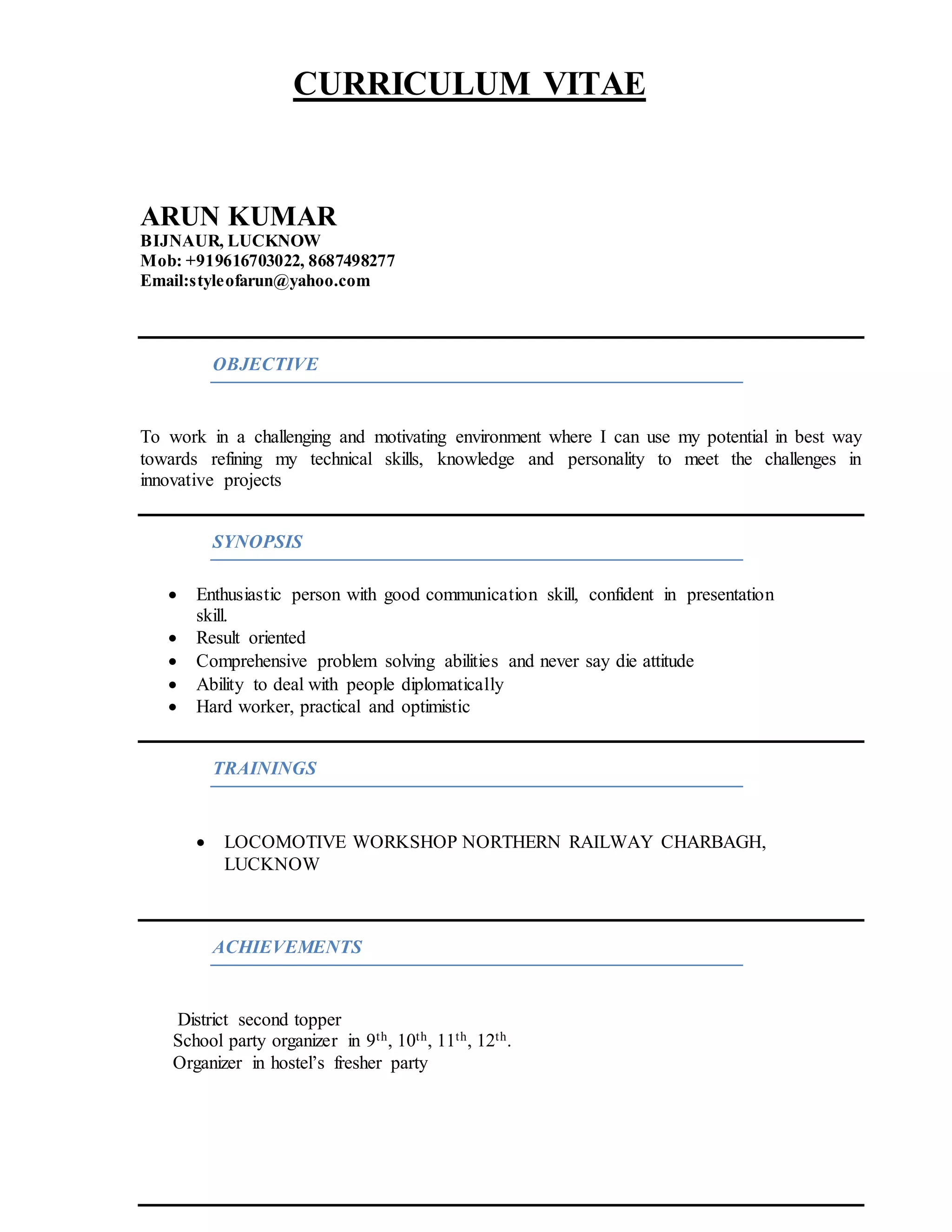 ARUN CV | PDF