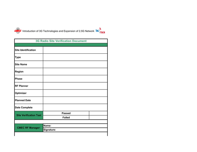 106666221 3 g-single-site-verification-report-template-teletalk | PPT