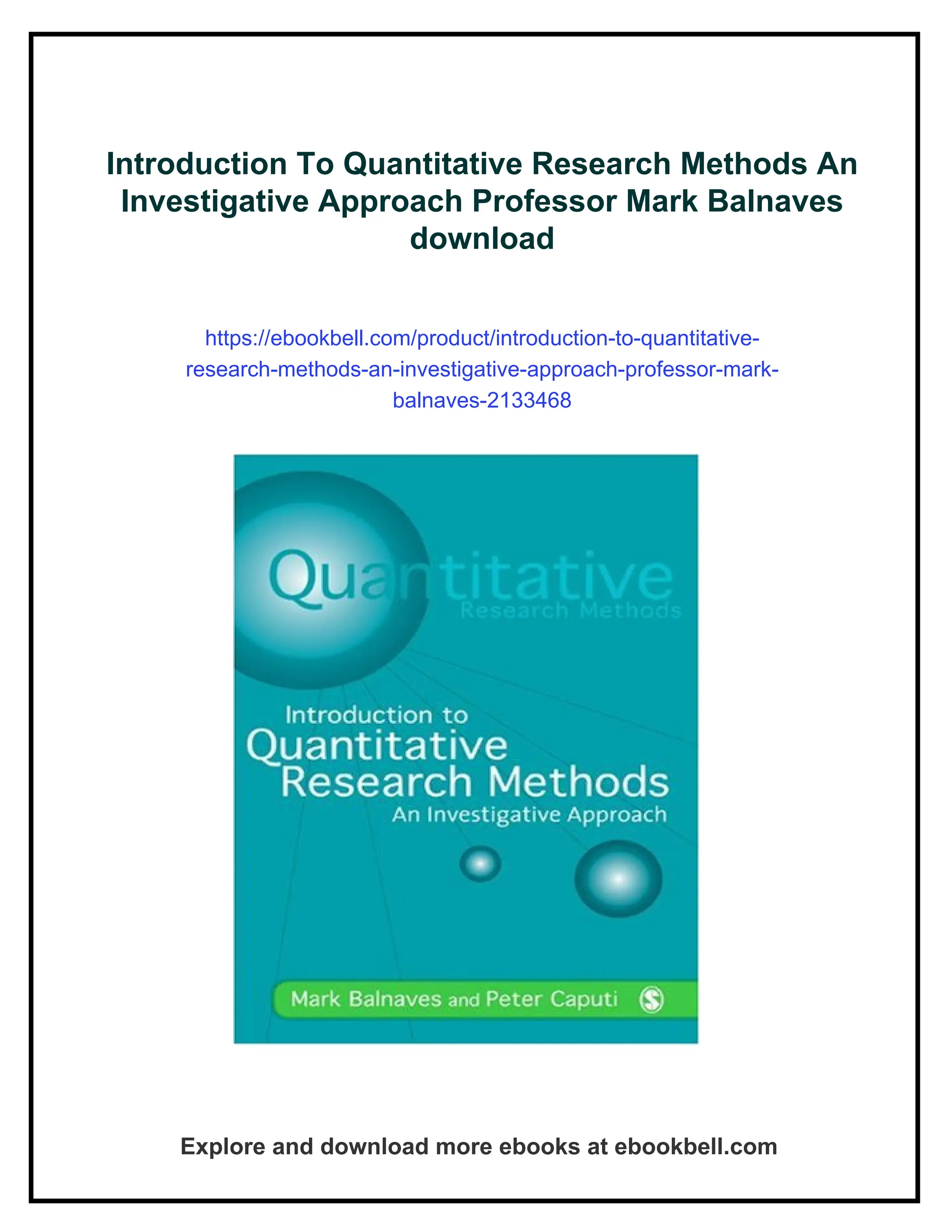 Introduction To Quantitative Research Methods An Investigative Approach Professor Mark Balnaves ...