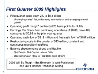 emerson electricl Q1 2009 Earnings Presentation | PDF