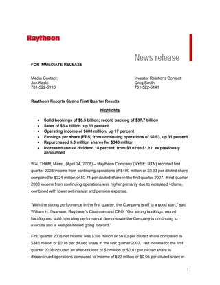 Raytheon Reports Strong Q1 Results | PDF