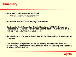 wyeth 1st Quarter Earnings Presentation | PPT