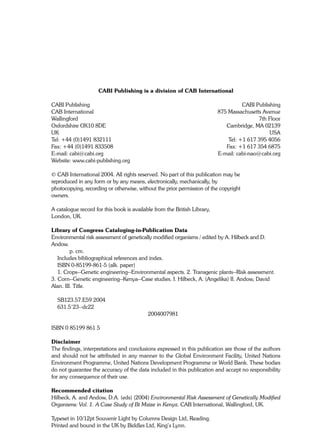 Environmental Risk Assessment Of Genetically Modified Volume 1 A Case ...