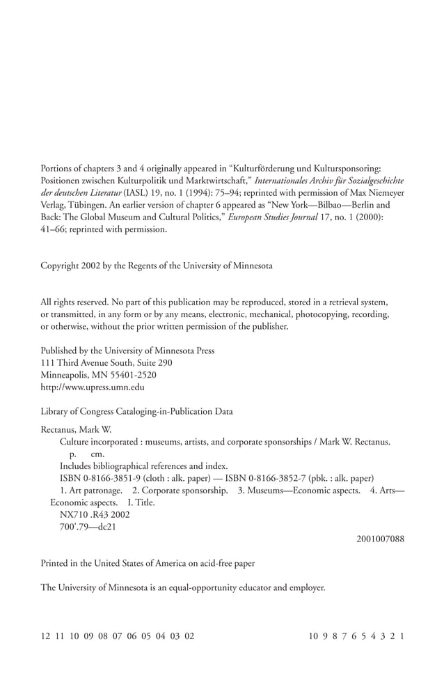 Culture Incorporated Museums Artists And Corporate Sponsorships Mark W ...