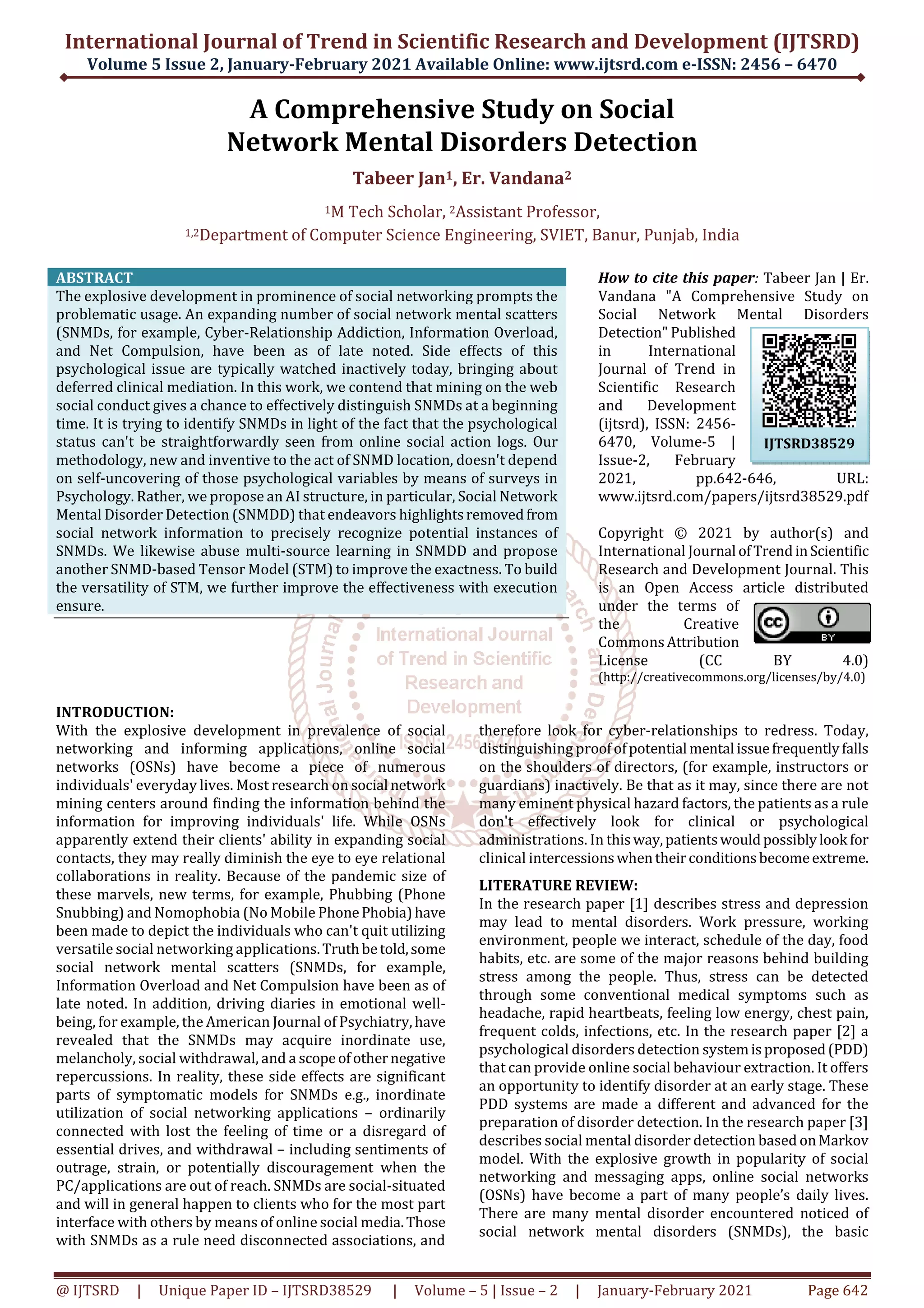 A Comprehensive Study on Social Network Mental Disorders Detection | PDF