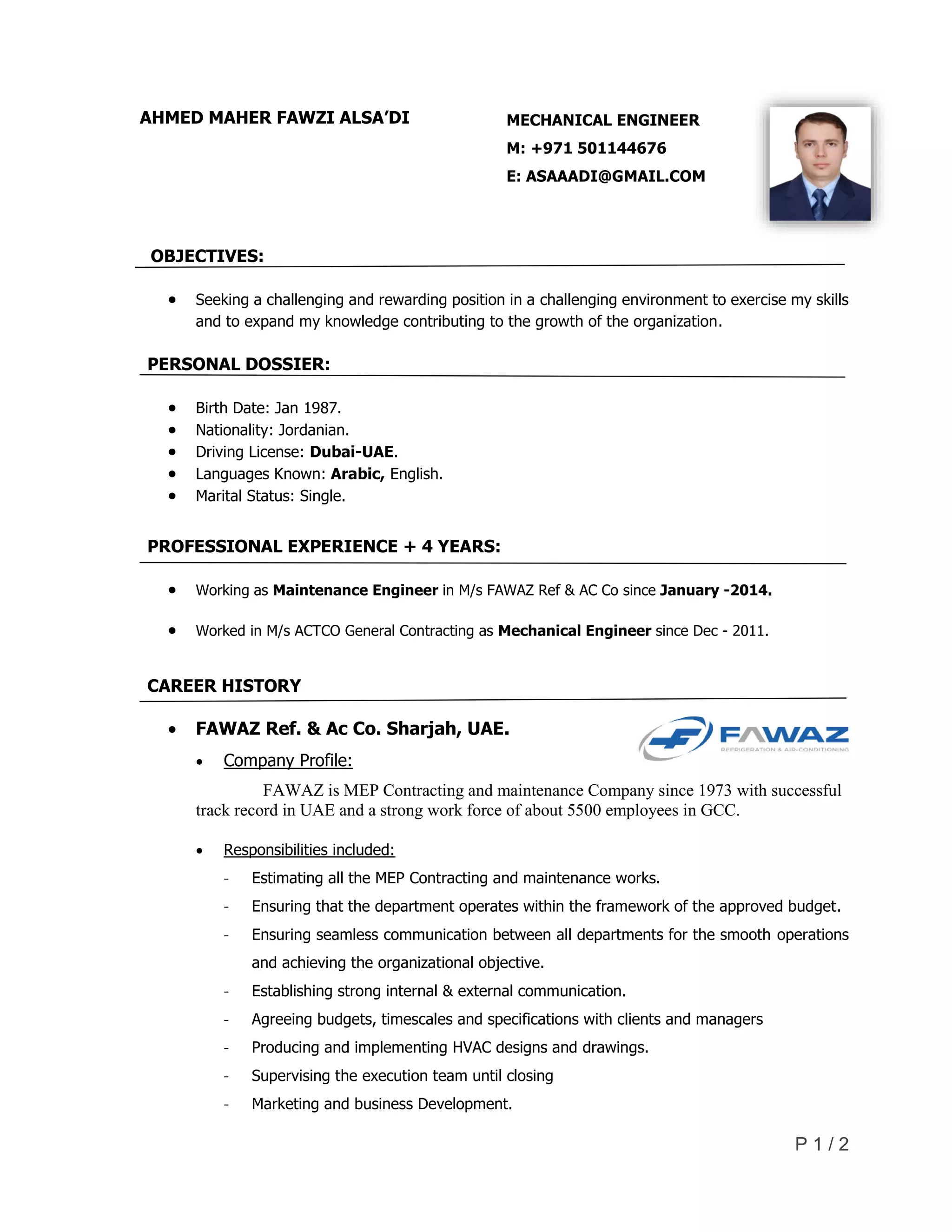 Mechanical Engineer CV | PDF