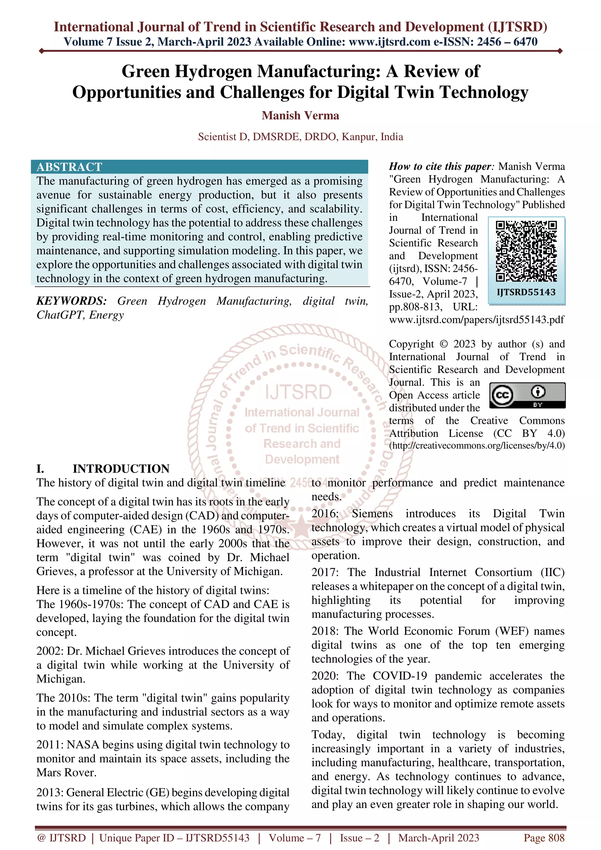Green Hydrogen Manufacturing A Review of Opportunities and Challenges ...