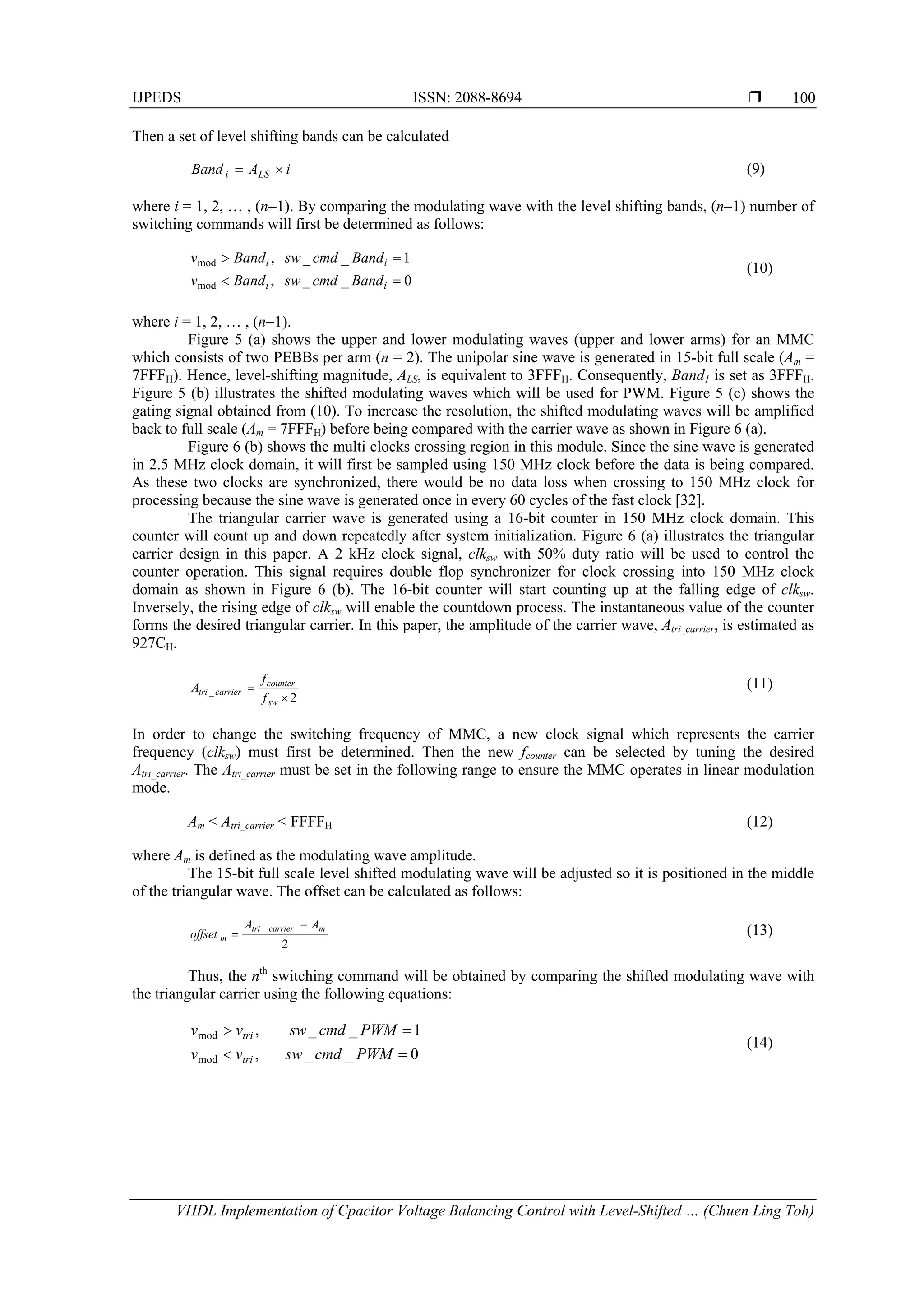 Vhdl Implementation Of Capacitor Voltage Balancing Control With Level Shifted Pwm For Modular