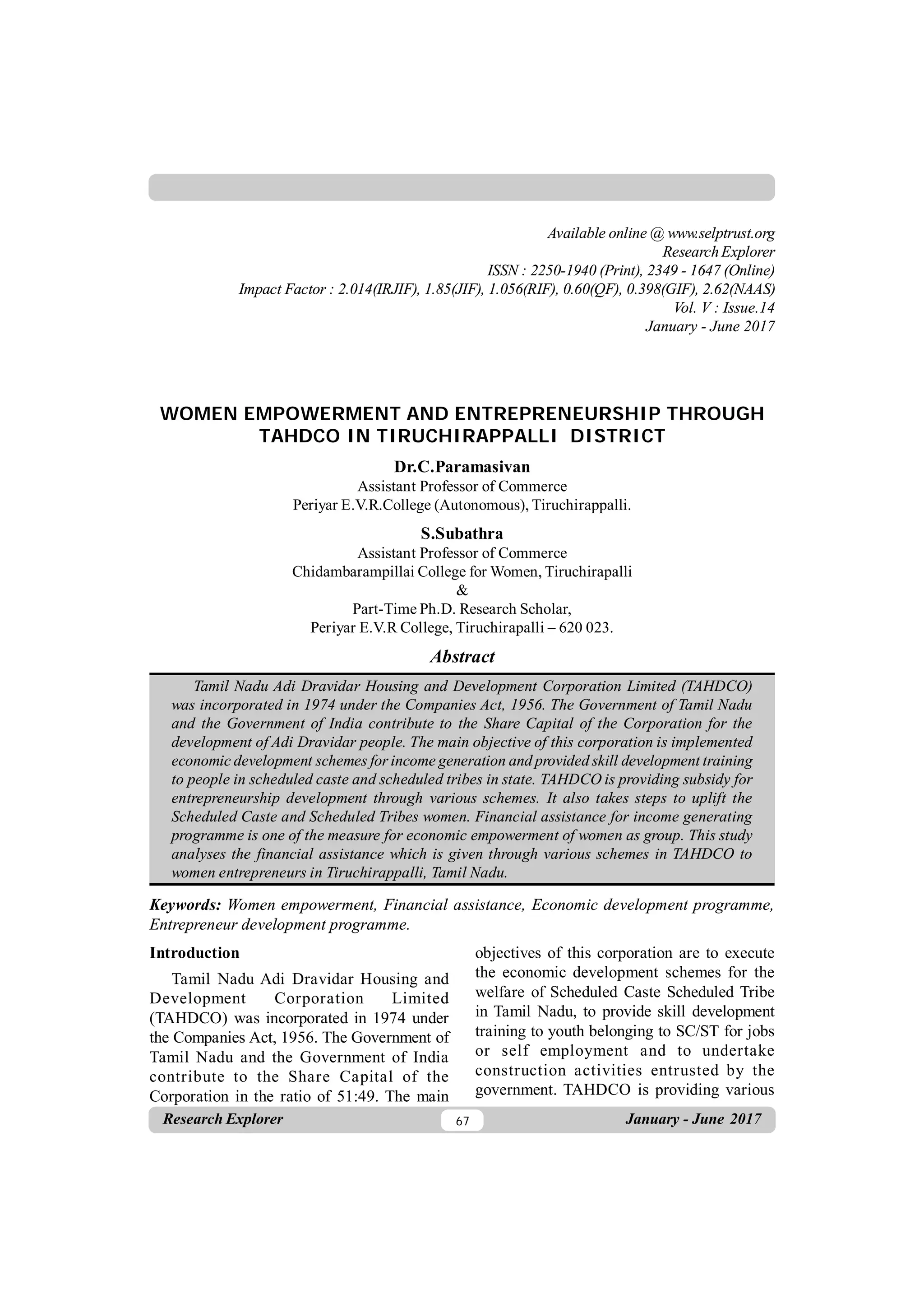 106 women empowerment and entrepreneurship through tahdco in ...