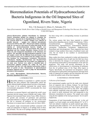 Bioremediation Potentials of Hydrocarbonoclastic Bacteria Indigenous in ...