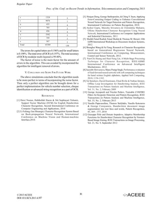 Off-line English Character Recognition: A Comparative Survey | PDF