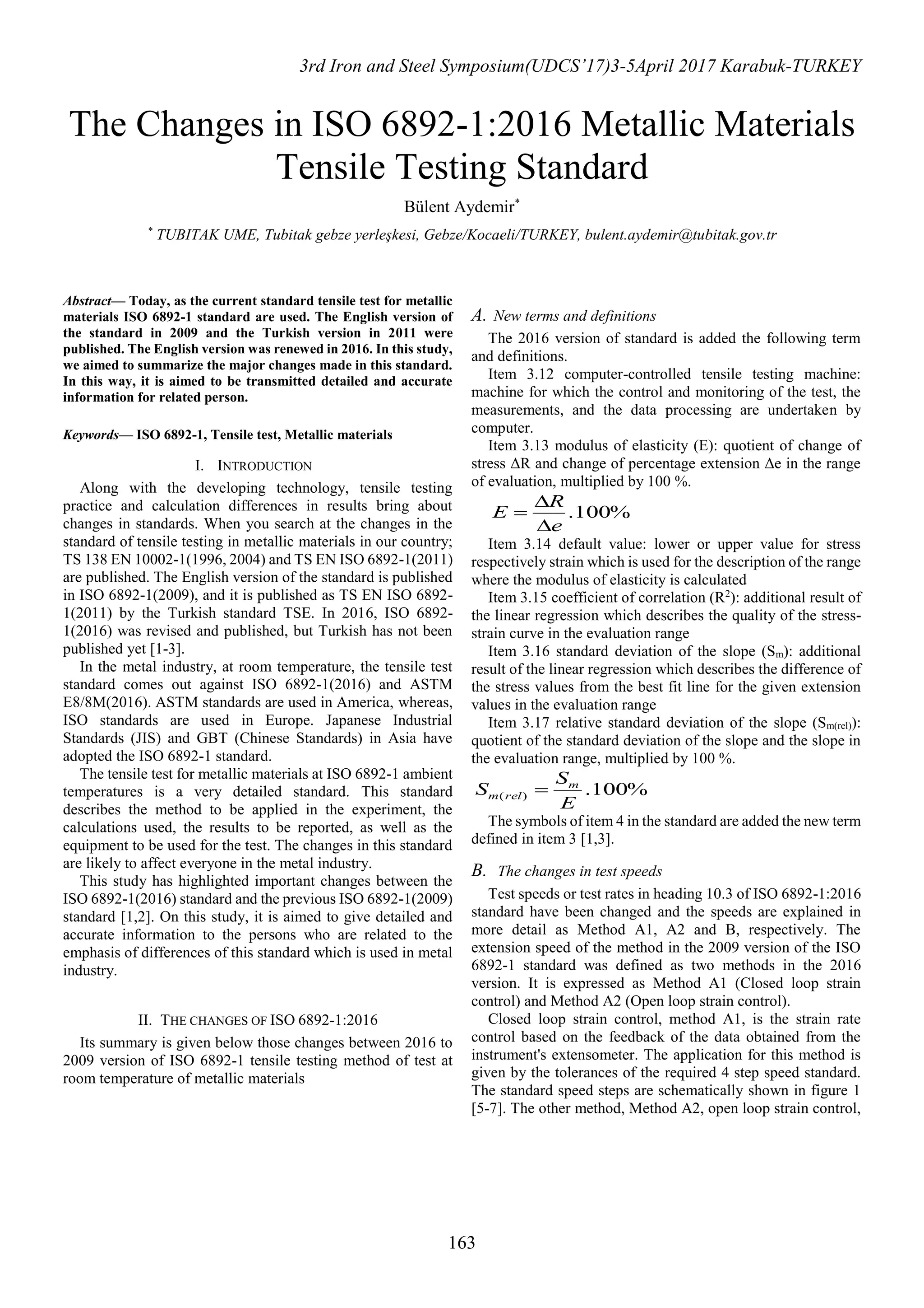 The Changes in ISO 6892-1:2016 Metallic Materials Tensile Testing ...