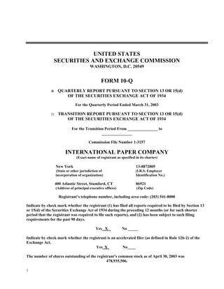 international paper Q1 2003 10-Q | PDF