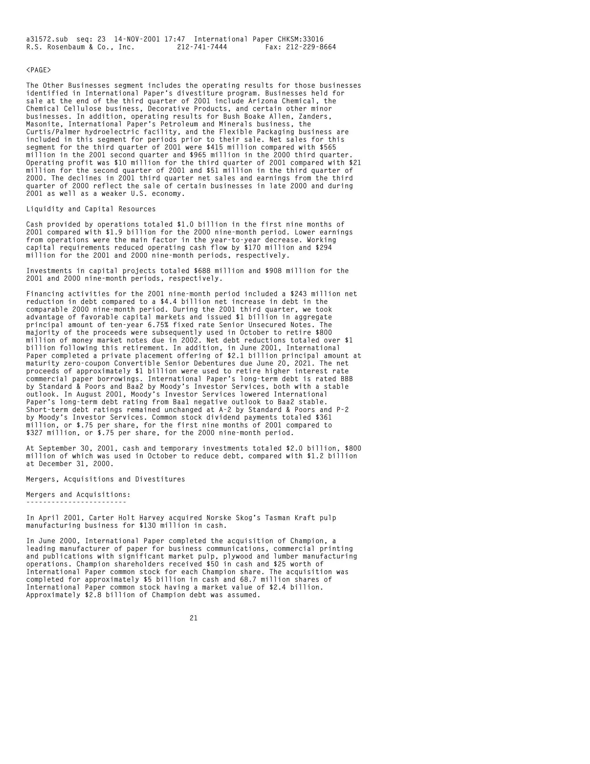 international paper Q3 2001 10-Q | PDF