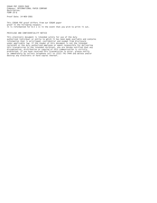 international paper Q3 2001 10-Q | PDF