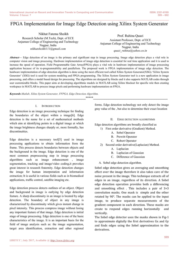 Fpga Implementation For Image Edge Detection Using Xilinx System Generator Pdf
