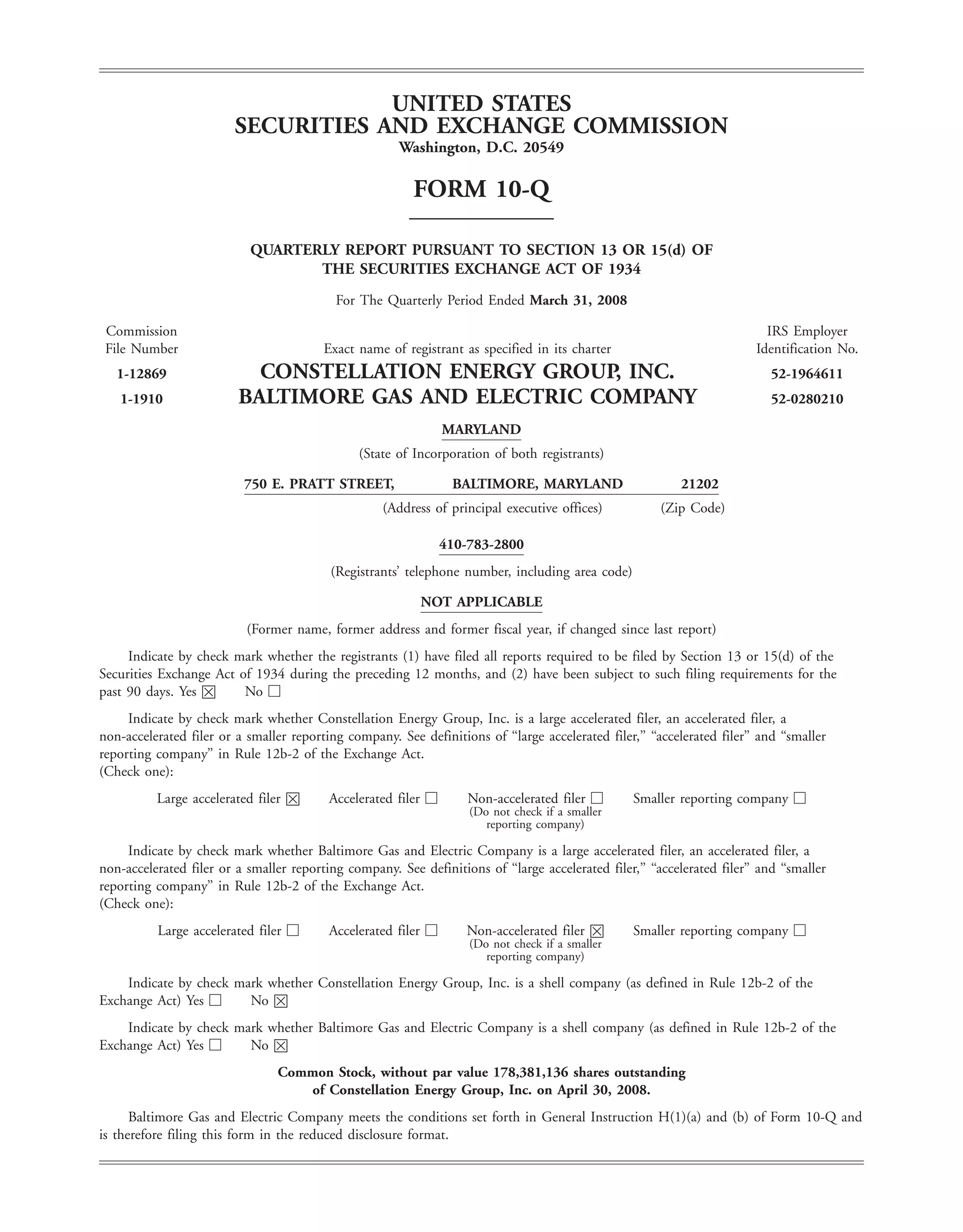 constellation energy 2008 First Quarter Form 10-Q | PDF