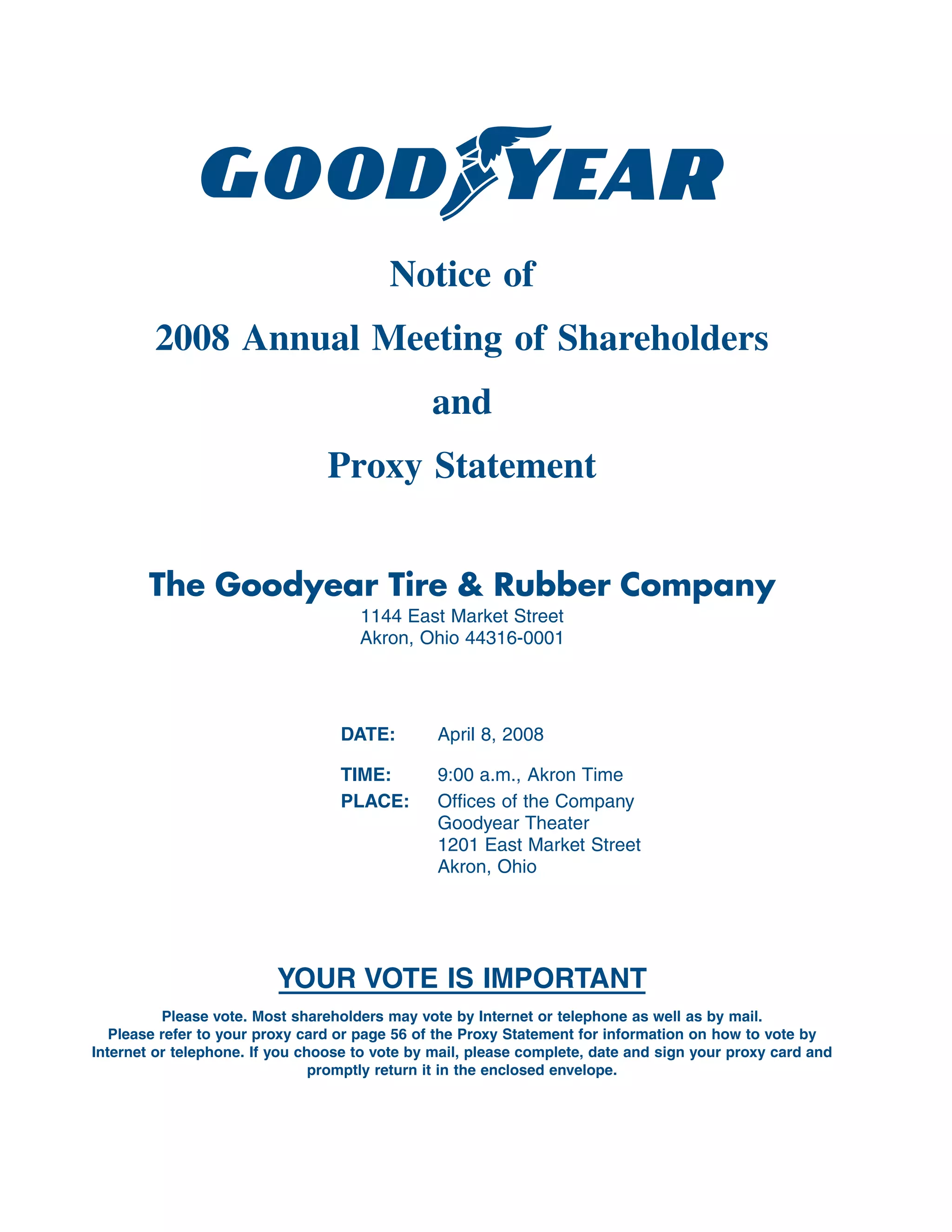 goodyear Proxy Statement 2008 | PDF