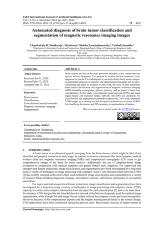 Automated diagnosis of brain tumor classification and segmentation of magnetic resonance imaging ...