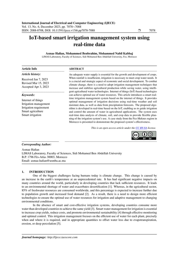 IoT-based smart irrigation management system using real-time data | PDF ...
