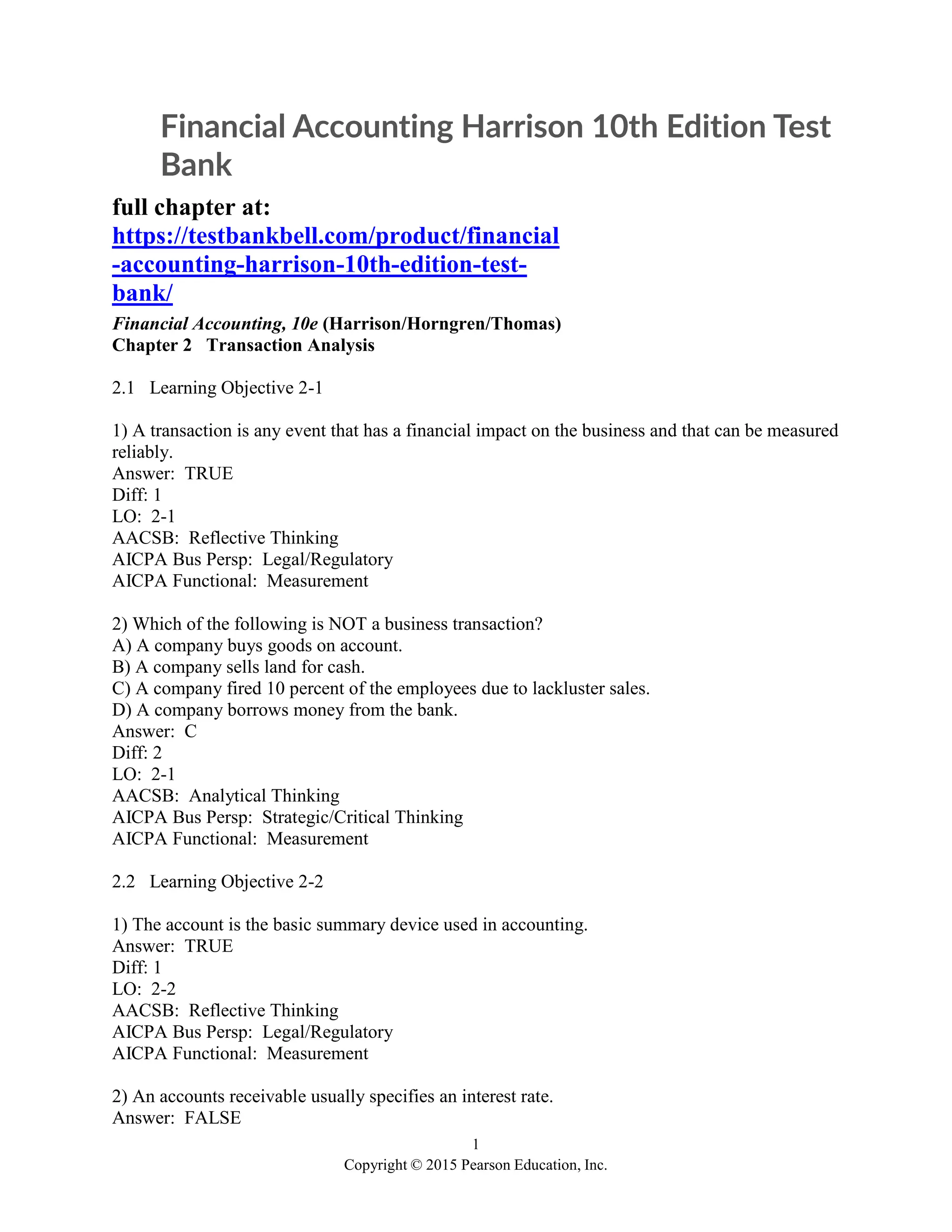 Financial Accounting Harrison 10th Edition Test Bank | PDF