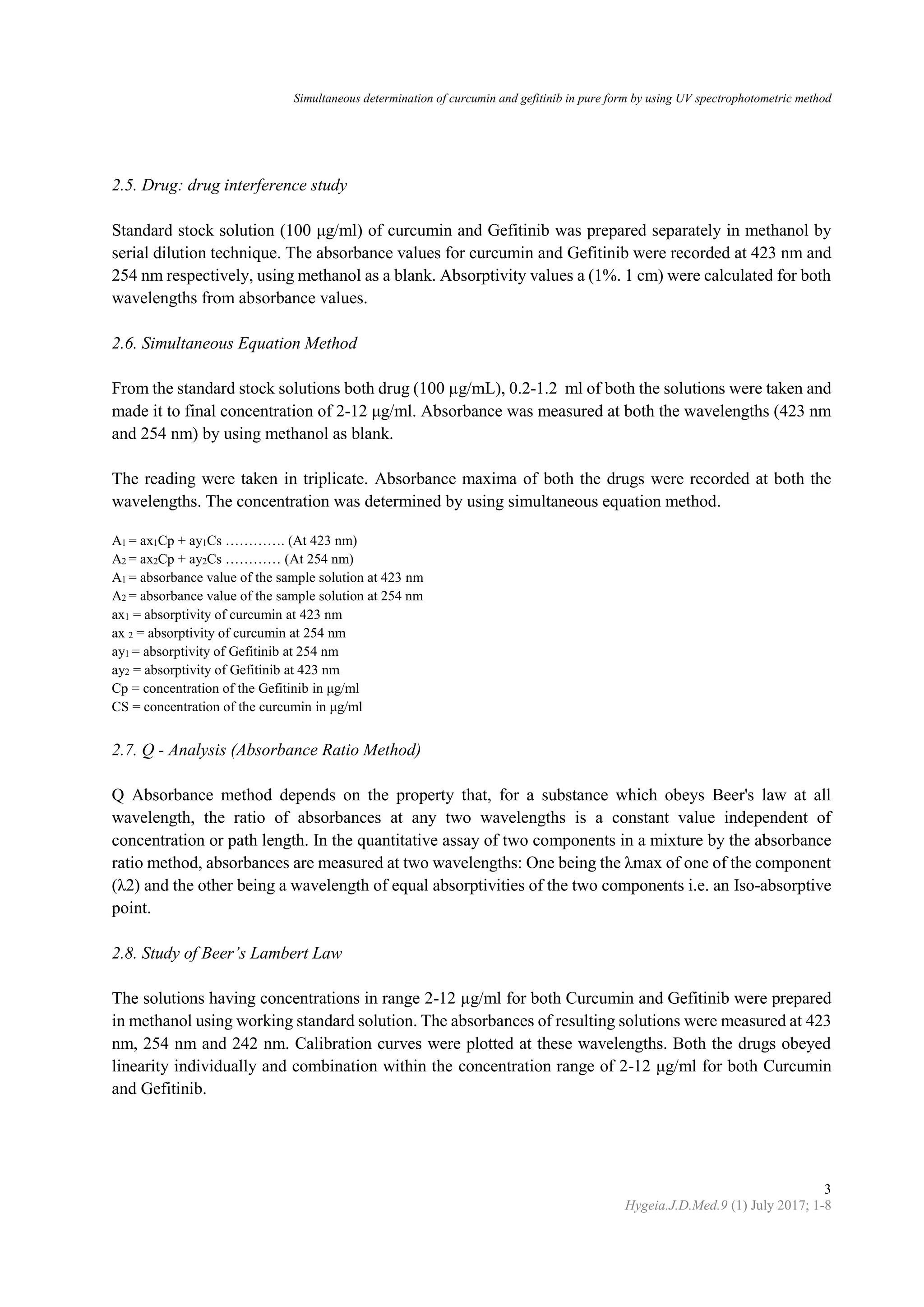 Simultaneous Determination Of Curcumin And Gefitinib In Pure Form By Using Uv Spectrophotometric