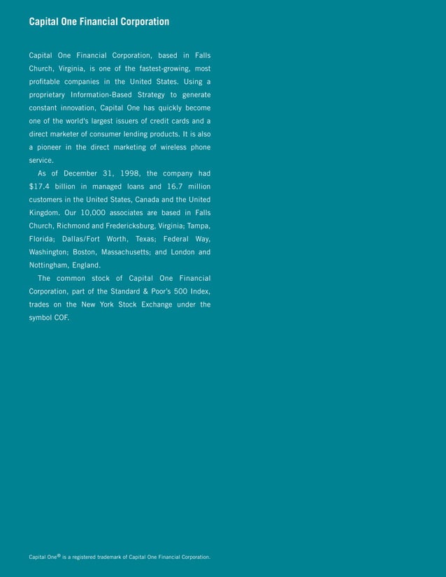 capital one Annual Report1998 | PDF | Stocks and Bonds | Personal Investing
