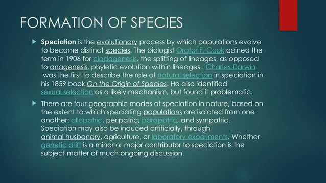 Speciation and speciation types and mechanics | PPT | Geography | Science