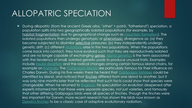 Speciation and speciation types and mechanics | PPT | Geography | Science
