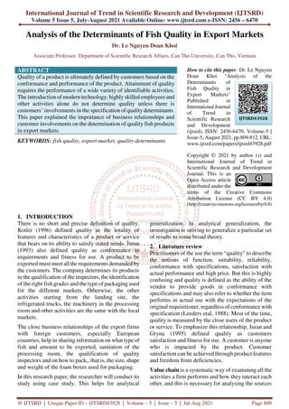 Analysis of the Determinants of Fish Quality in Export Markets | PDF