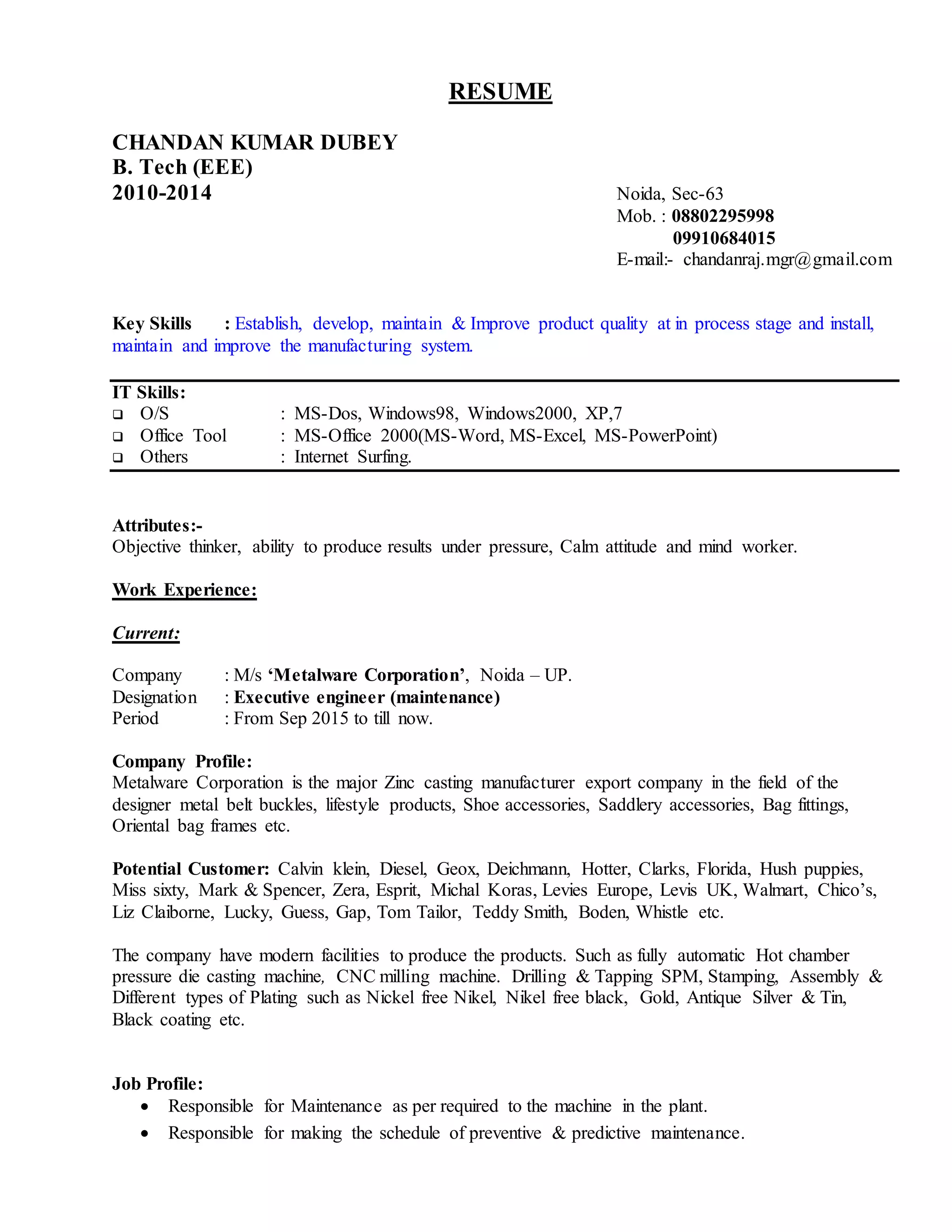 Resume chandan | PDF