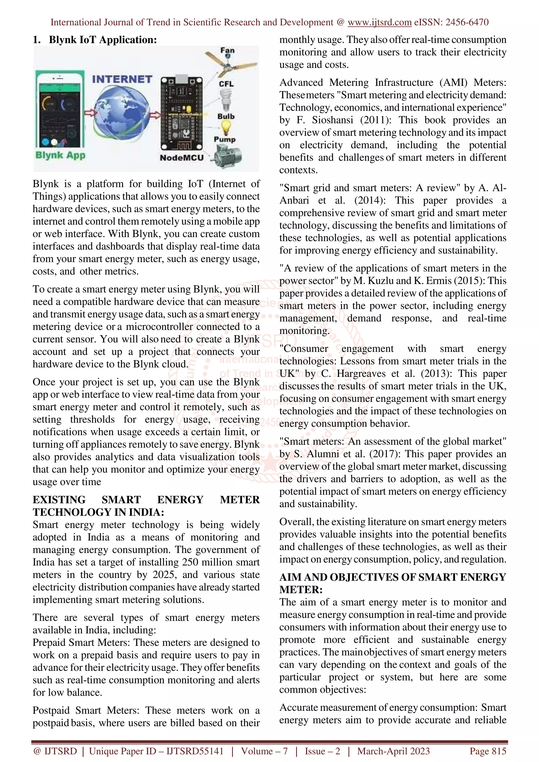Iot Based Smart Energy Metering With Blynk Application Pdf