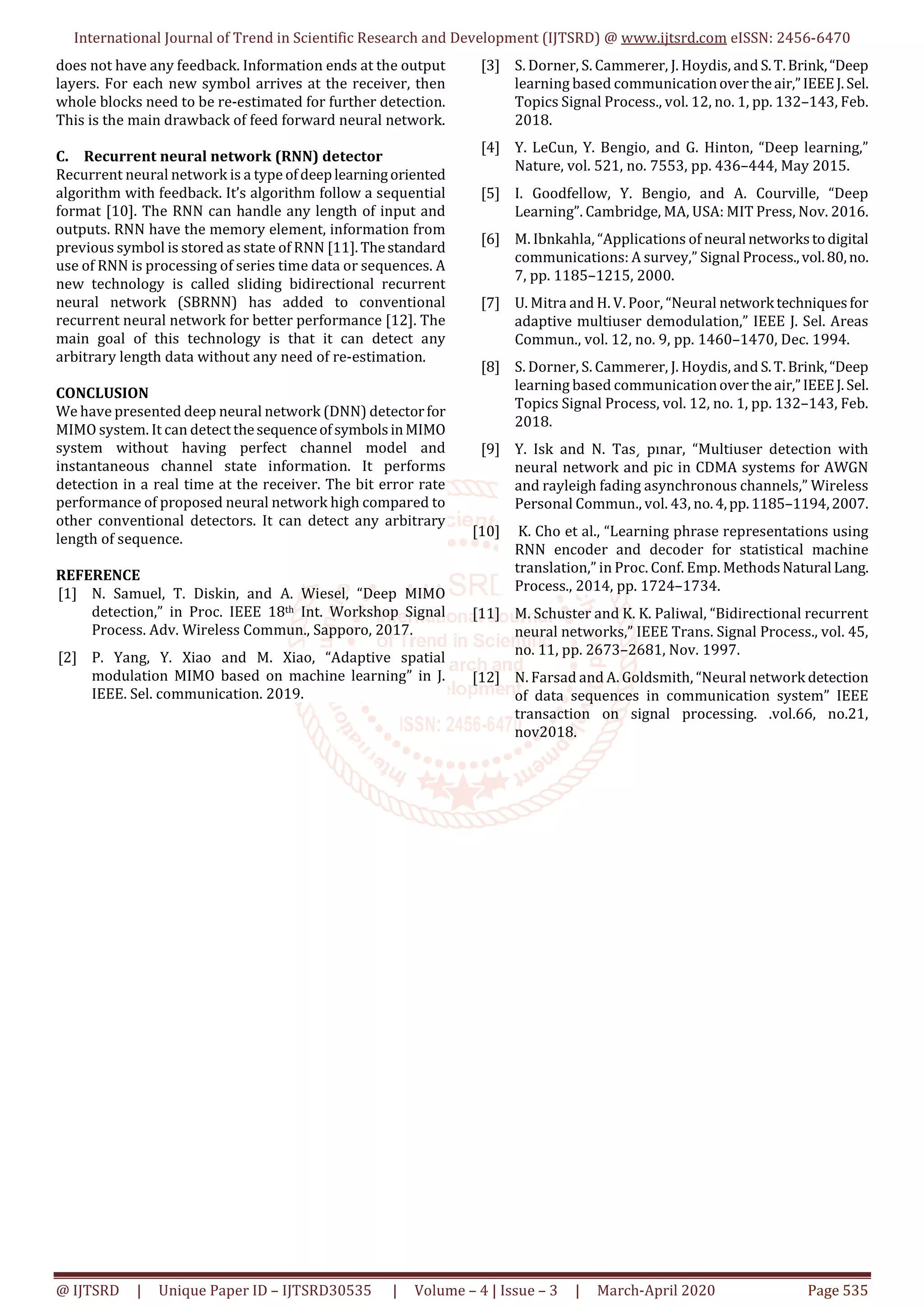 Review of Deep Neural Network Detectors in SM MIMO System | PDF | Internet of Things | Internet