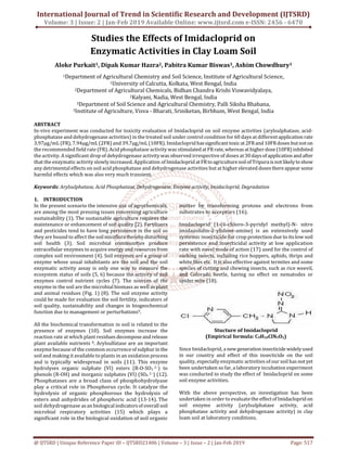 Studies the Effects of Imidacloprid on Enzymatic Activities in Clay Loam Soil | PDF