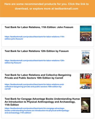 Test Bank for The Labor Relations Process, 10th Edition : Holley | PDF