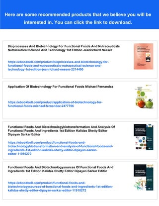 Functional Foods And Biotechnology Food Science And Technology Kalidas ...
