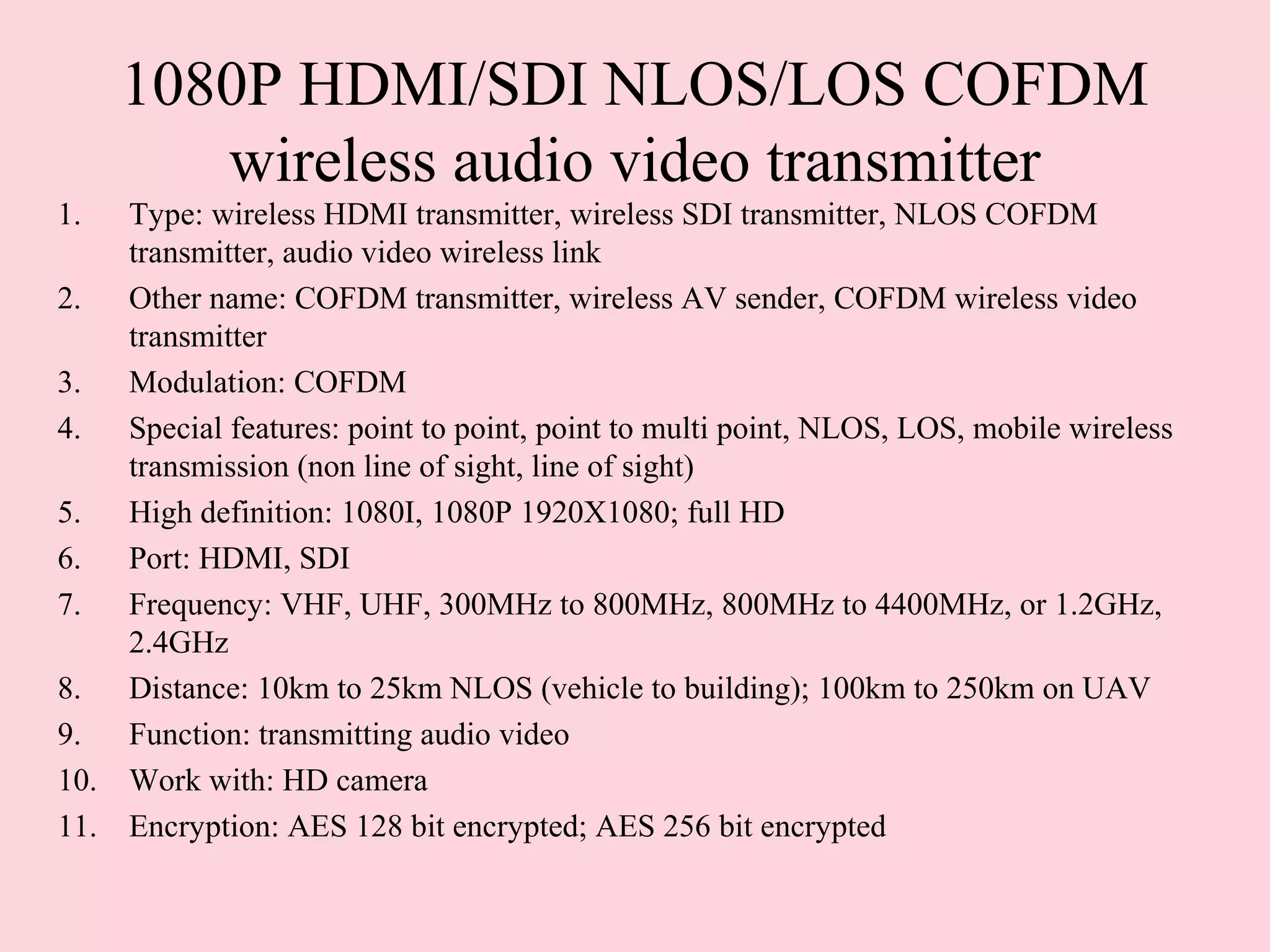 cofdm wireless audio video transmitter, 1080 p NLOS LOS HDMI SDI | PPT