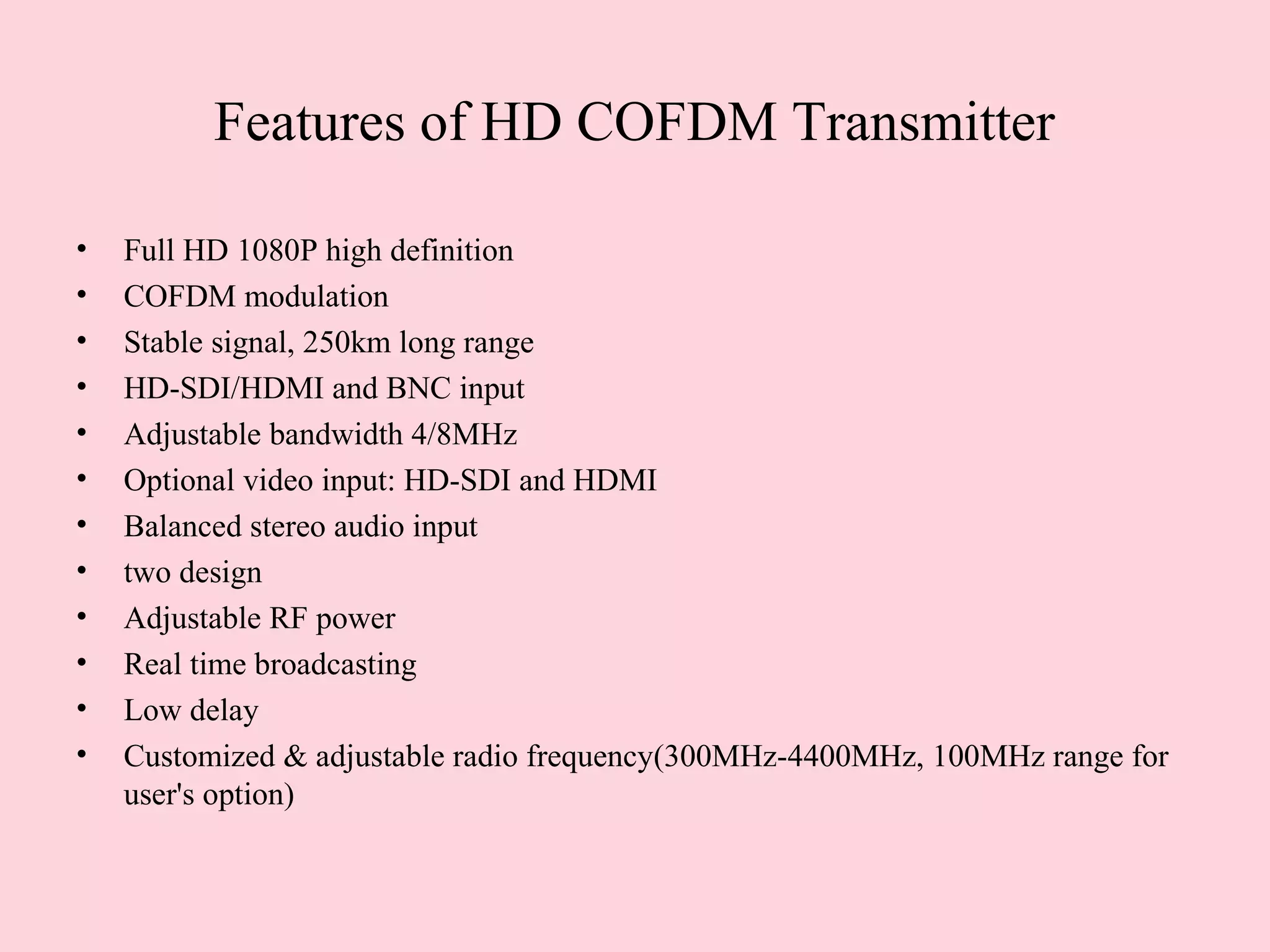 cofdm wireless audio video transmitter, 1080 p NLOS LOS HDMI SDI | PPT