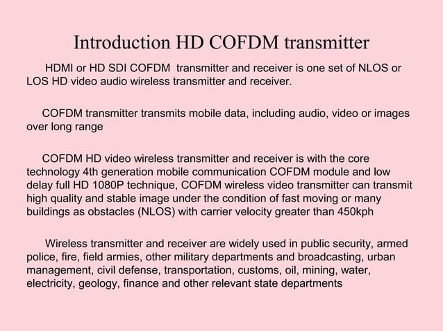 cofdm wireless audio video transmitter, 1080 p NLOS LOS HDMI SDI | PPT