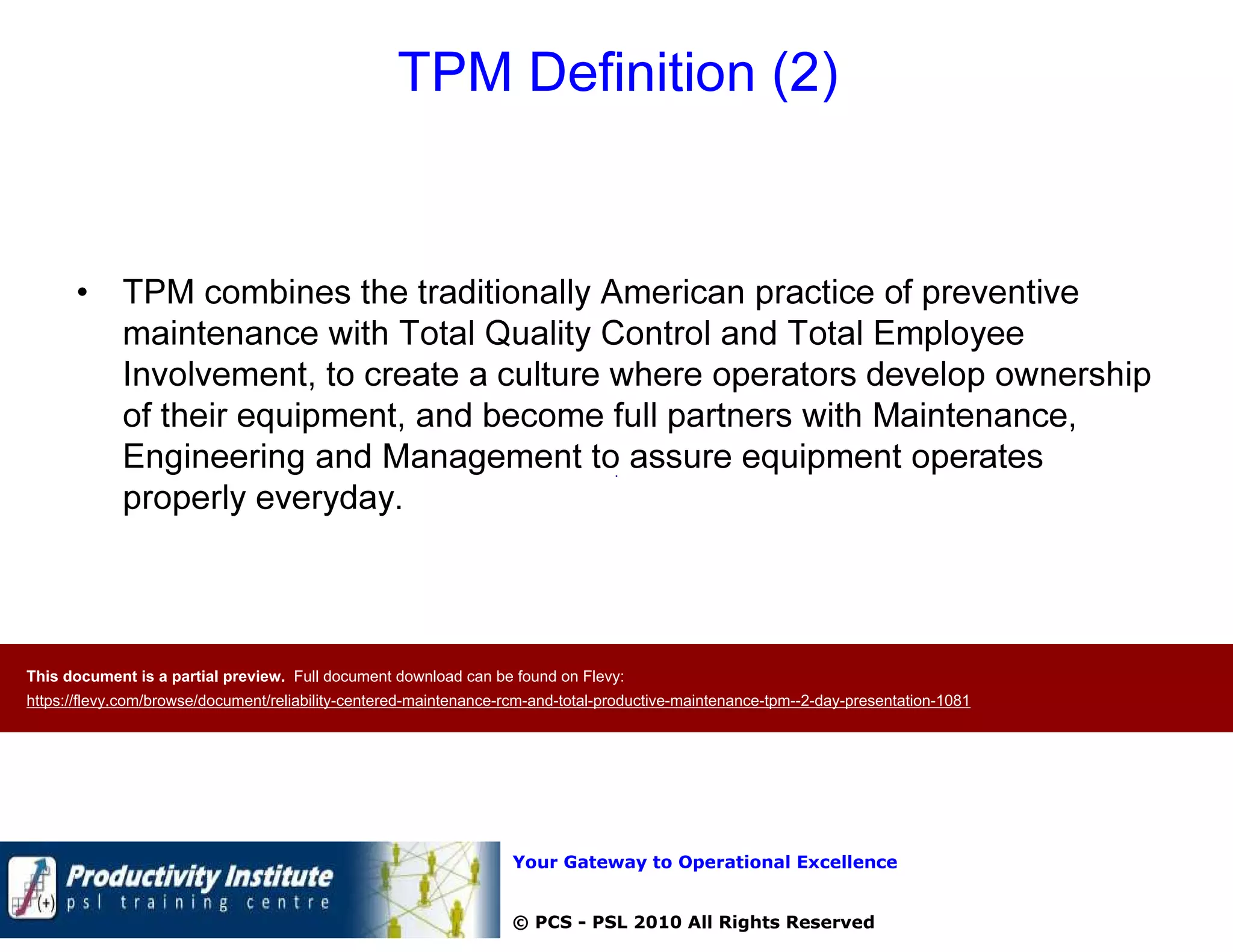 Reliability Centered Maintenance (RCM) and Total Productive Maintenance ...