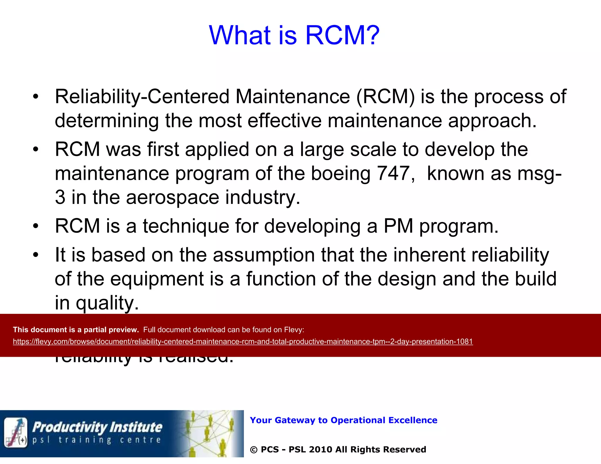 Reliability Centered Maintenance (RCM) and Total Productive Maintenance ...