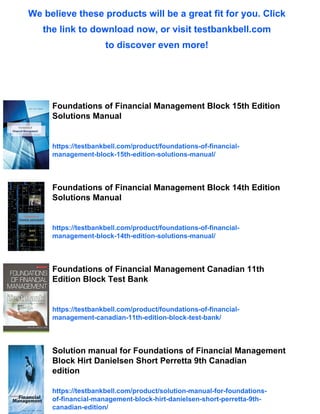 Foundations of Financial Management Canadian 10th Edition Block ...